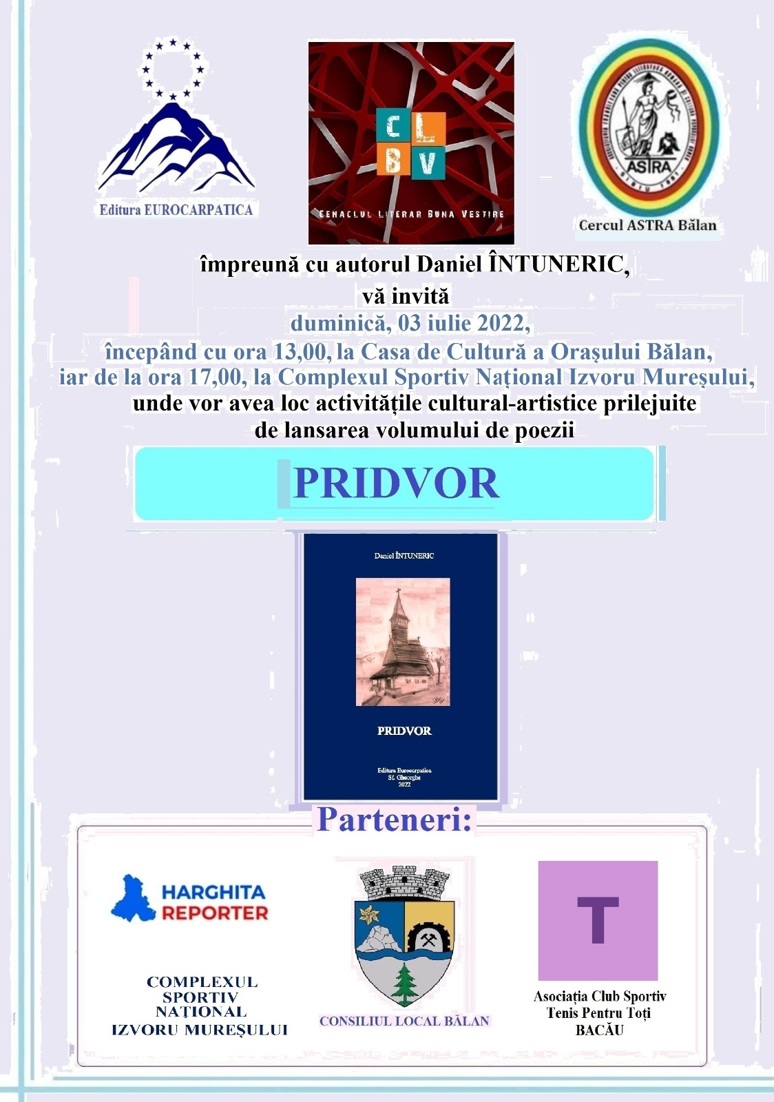 Duminică, în Bălan şi Izvoru Mureşului:Lansarea volumului de poezii ...